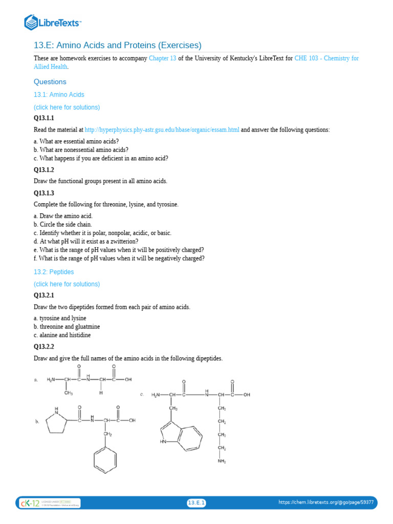 13.E Amino Acids and Proteins (Exercises) | PDF