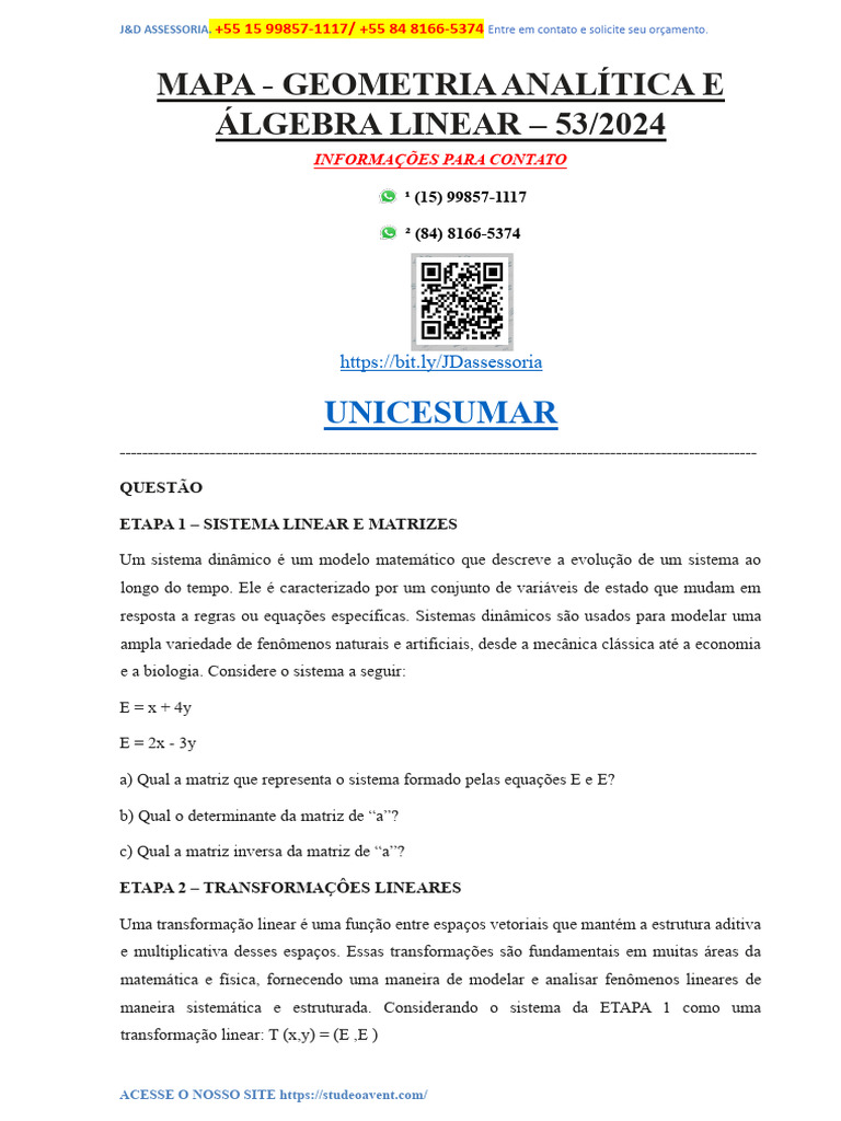 Mapa-Geometria Analítica e Álgebra Linear-53-2024 | PDF