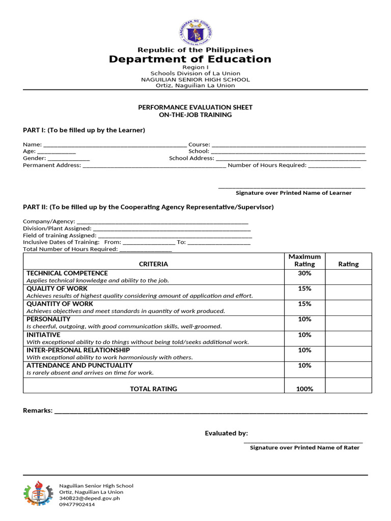 Work-Immersion-Evaluation-Sheet- | PDF