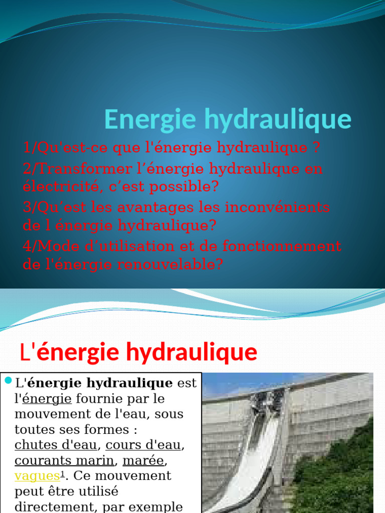 Energie Hydraulique Projet Technologie | PDF