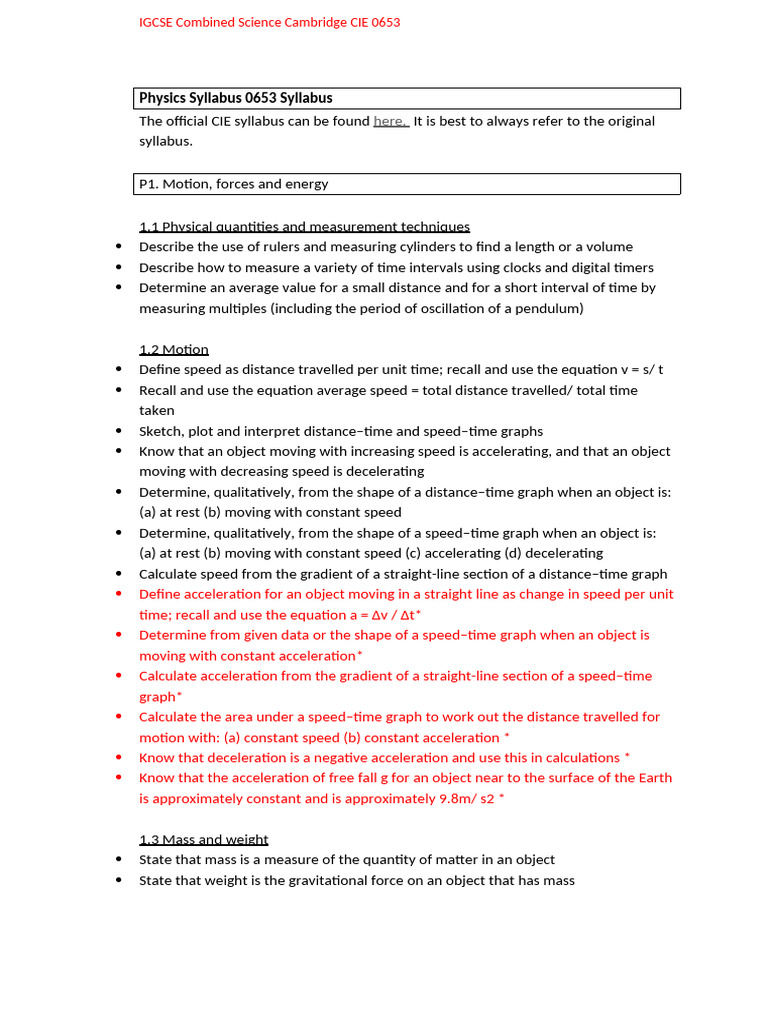 2025 2027 Combined Science CIE 0653 Physics | PDF