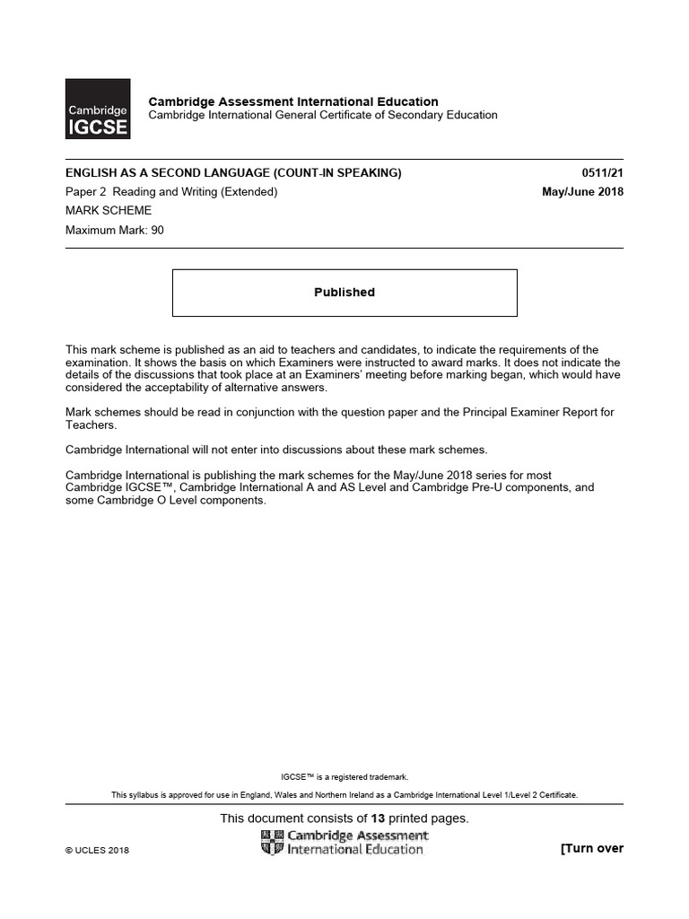 Cambridge Assessment International Education: English As A Second ...