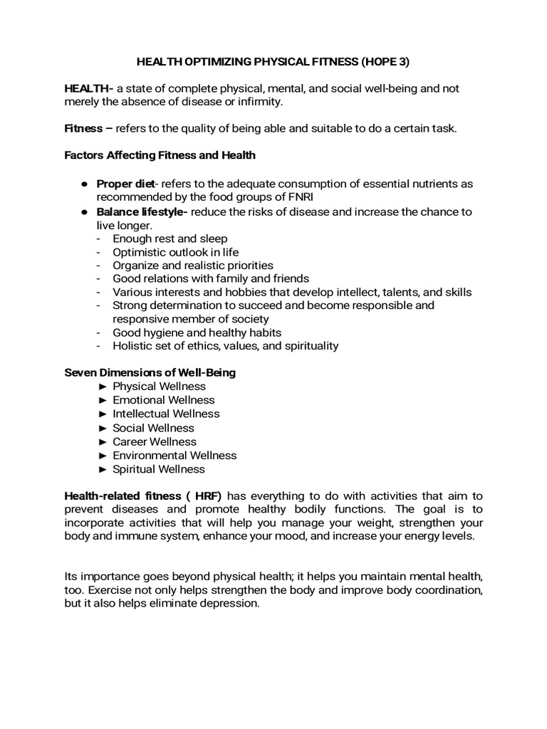 Health Optimizing Physical Fitness Notes | PDF