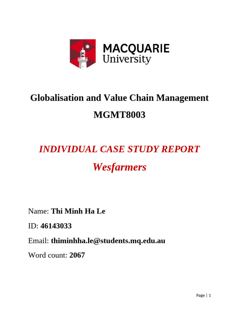 INDIVIDUAL CASE STUDY REPORT Wesfarmers | PDF