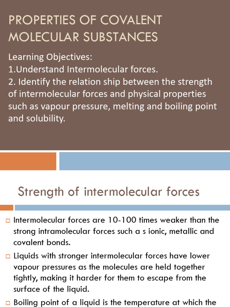 CH 12.2 Properties of Covalent Molecular Substances | PDF | Chemical ...