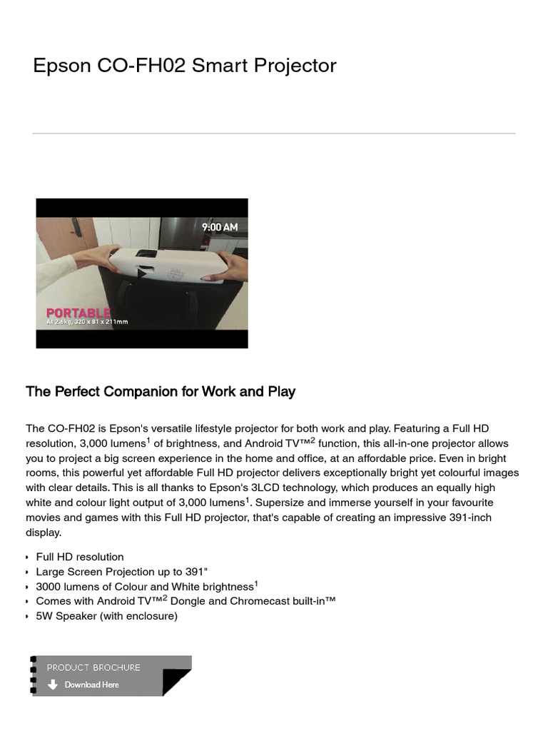 V11HA85052 - Epson CO-FH02 Smart Projector - Projectors - For Home - Epson Philippines | PDF