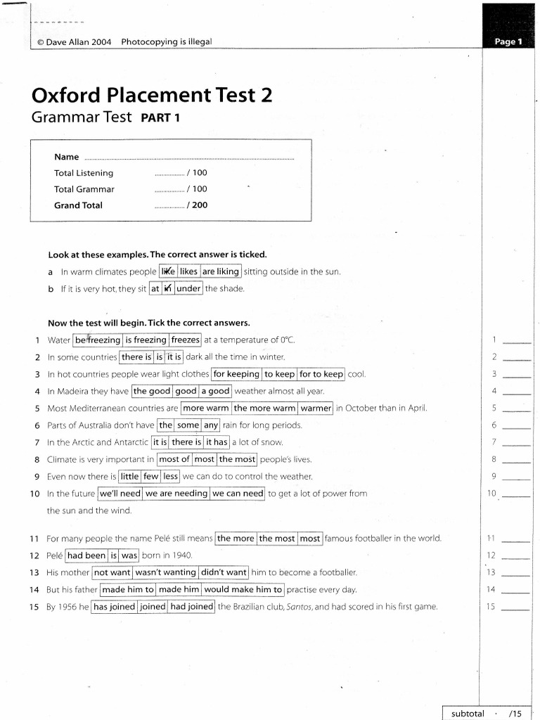Oxford Placement Test | PDF