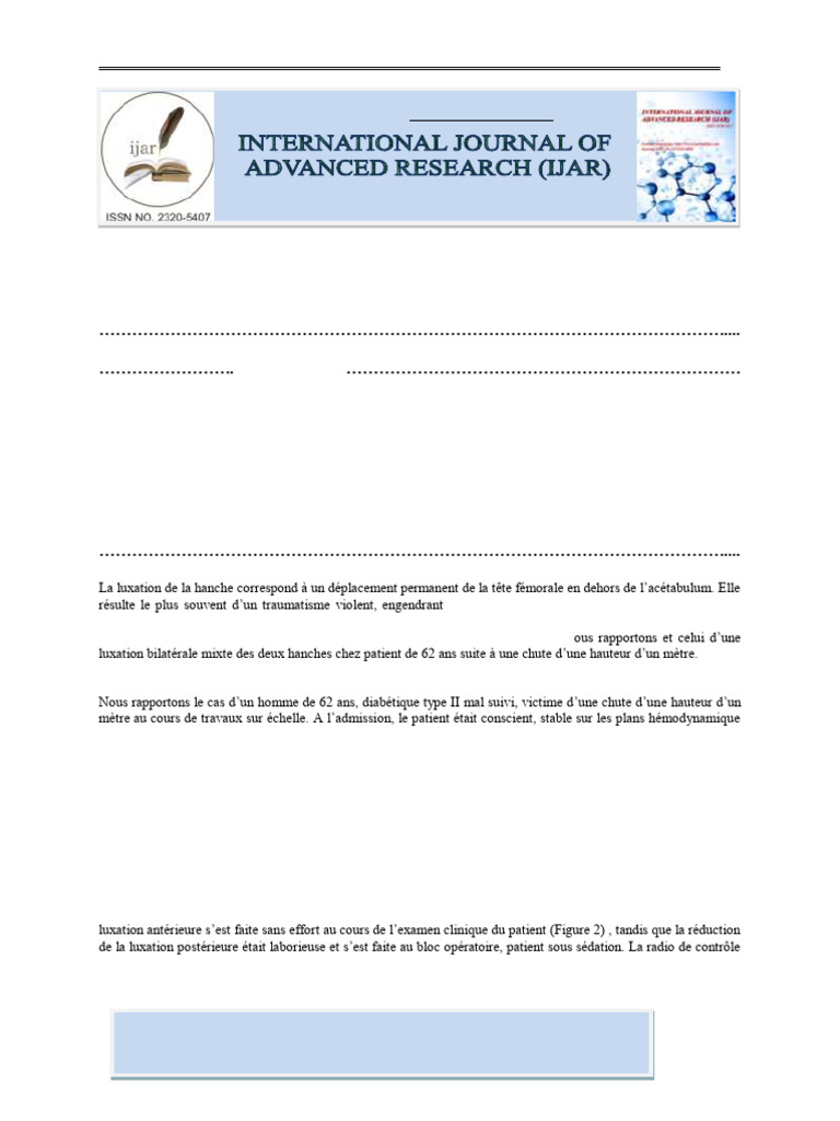 Luxation Bilaterale de La Hanche: Cas Rare | PDF | Musculoskeletal ...