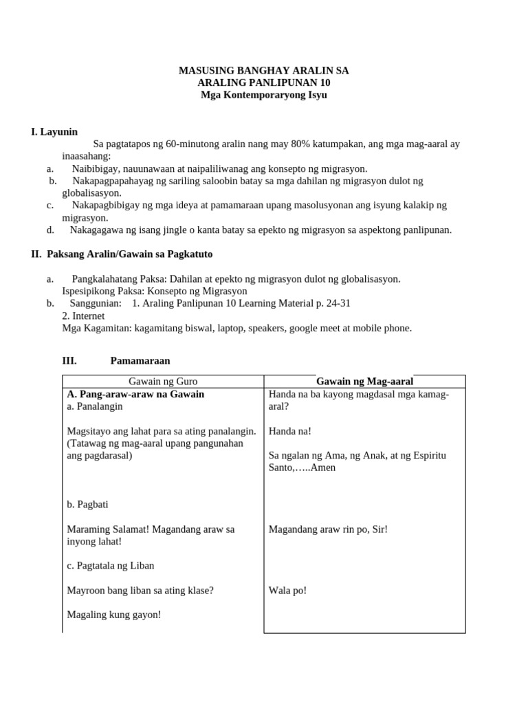 MASUSING BANGHAY ARALIN SA Ap 2 | PDF