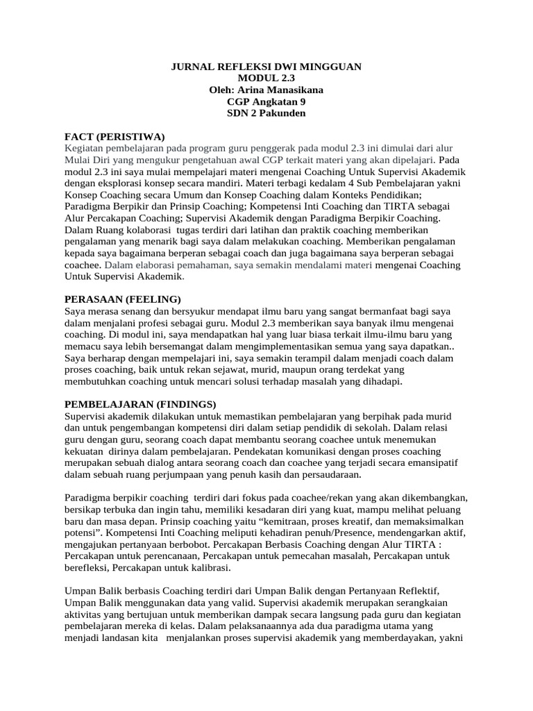 Jurnal Refleksi Dwi Mingguan Modul 2.3 - Arina Manasikana | PDF