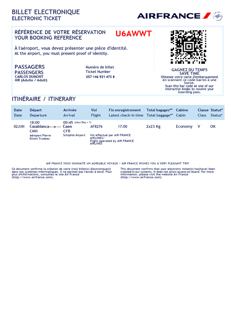 Billet Electronique Monsieur Carlos Dumont | PDF