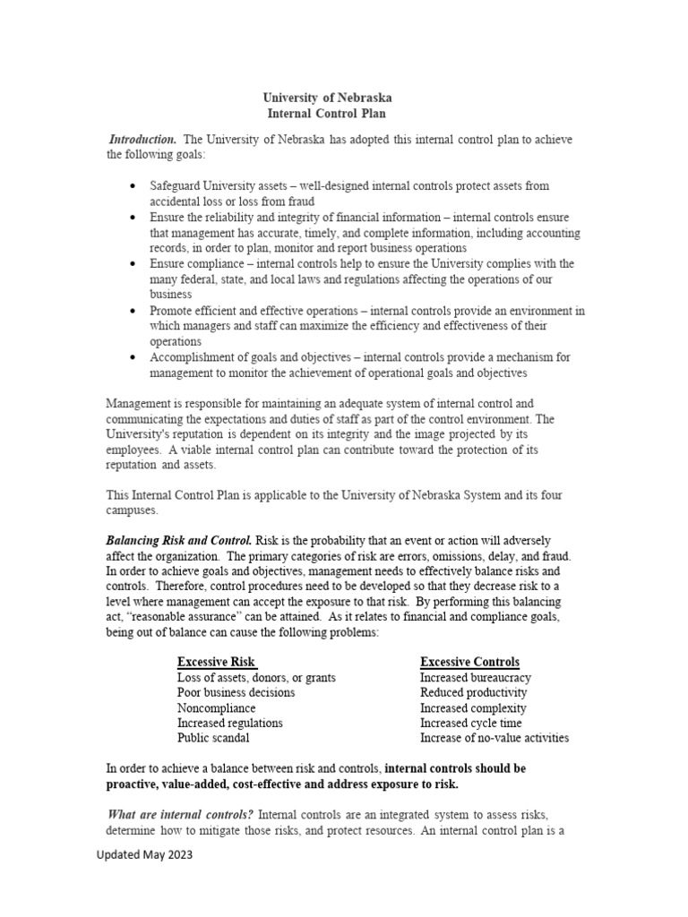 Internal Control Plan | PDF