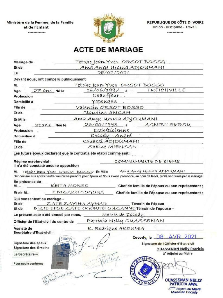 Acte de Mariage | PDF
