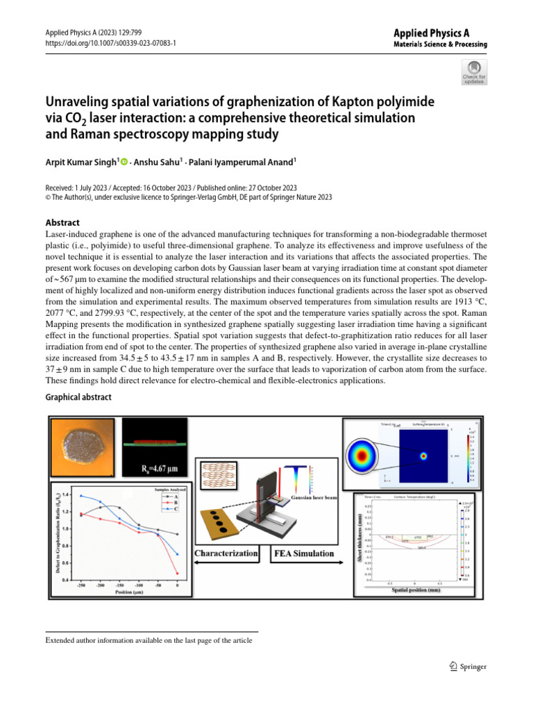 Unraveling spatial variations of graphenization of Kapton polyimide via CO2 laser interaction a ...