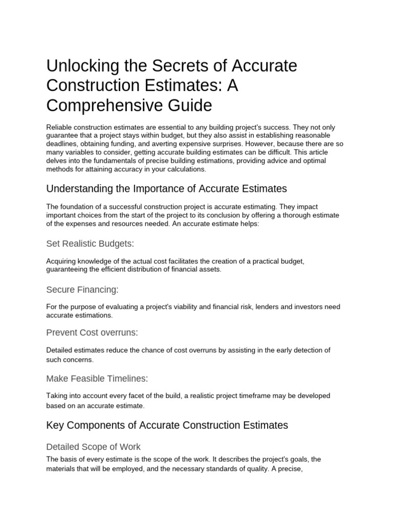 Unlocking The Secrets of Accurate Construction Estimates - A ...