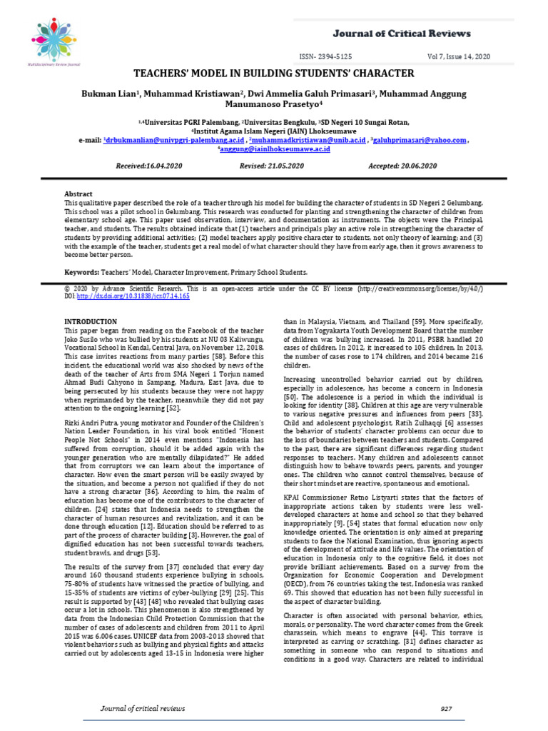 Teachers' Model in Building Students' Character | PDF