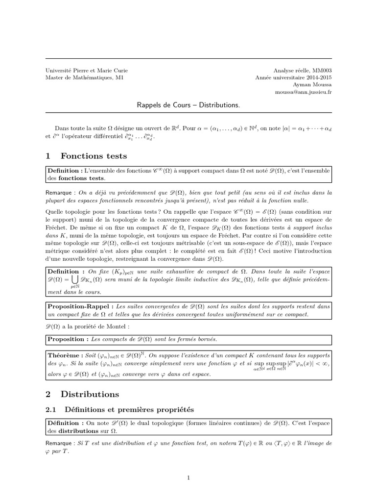 Rappel Cours Distributions Pdf