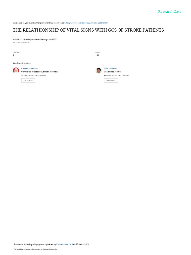 The Relathionship of Vital Signs With Gcs of Strok | PDF | Clinical ...