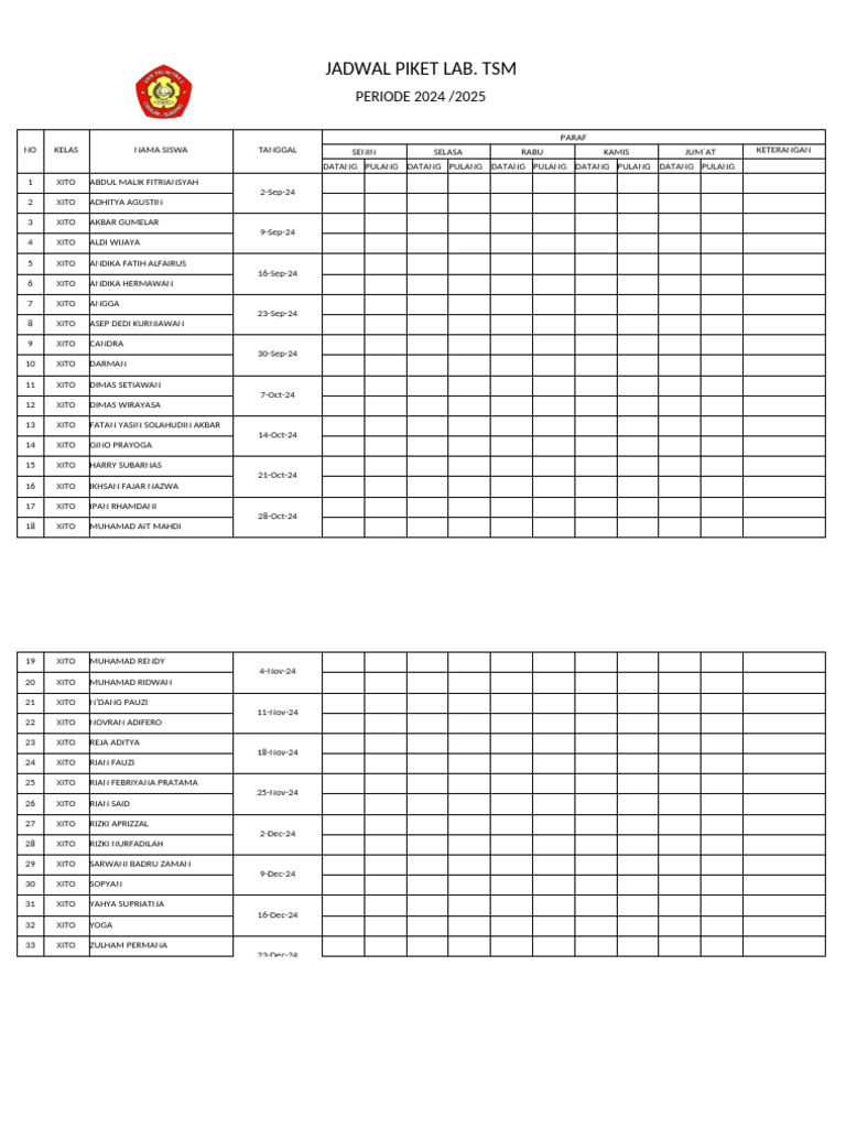 Absen Piket | PDF