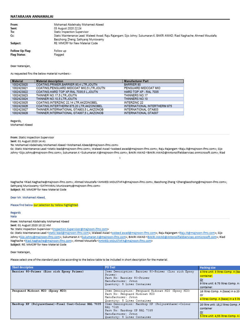 MMCRF-Material Code For CS1&CS2 Paint Materials | PDF