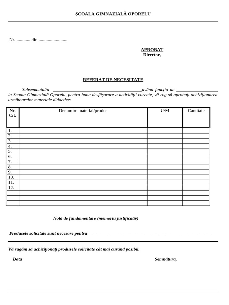 Model Referat de Necesitate | PDF