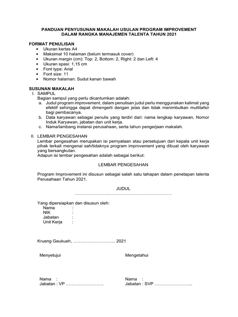 Panduan Penyusunan Makalah Program Improvement | PDF