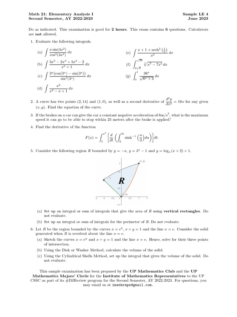 Math 21 LE4 Samplex | PDF | Integral | Area