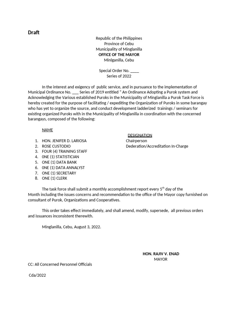 Draft Purok Special Ordinance | PDF