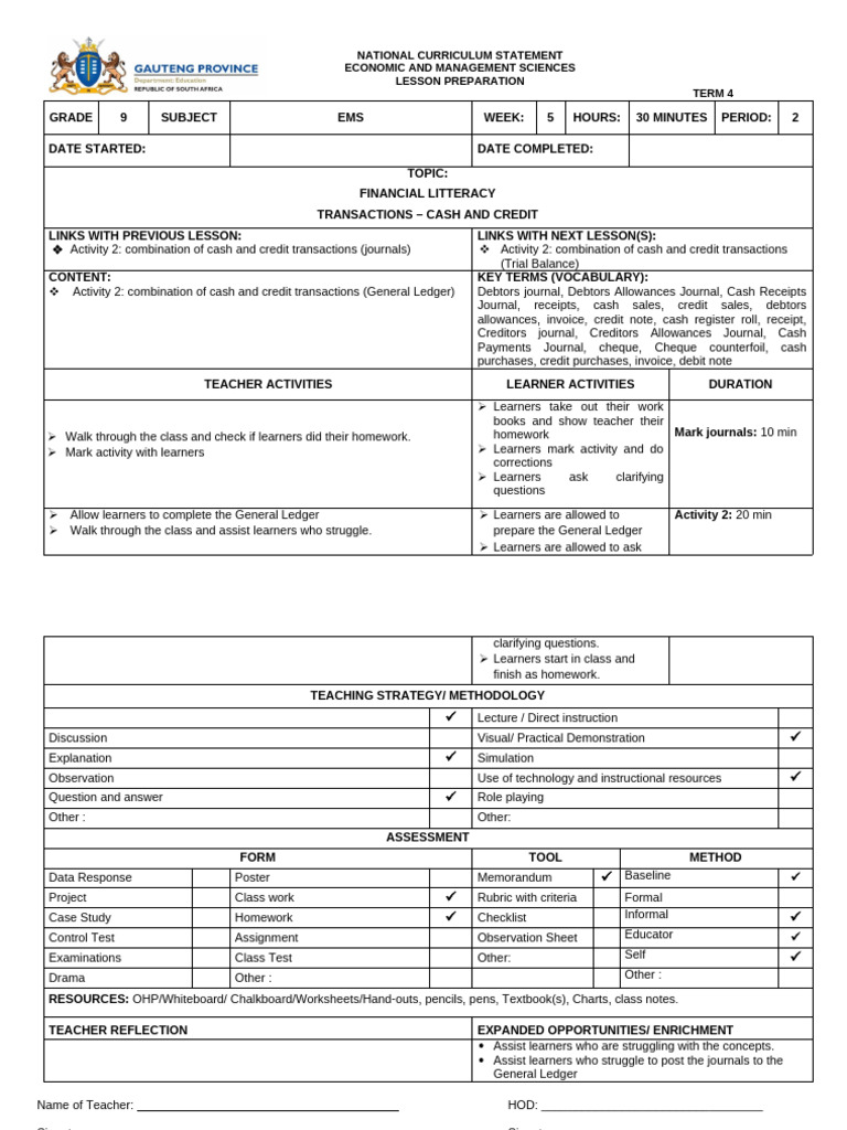 Week 5 Lesson Plan 2 | PDF