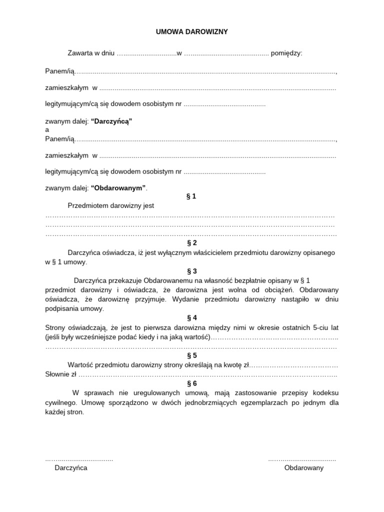 Umowa Darowizny | PDF