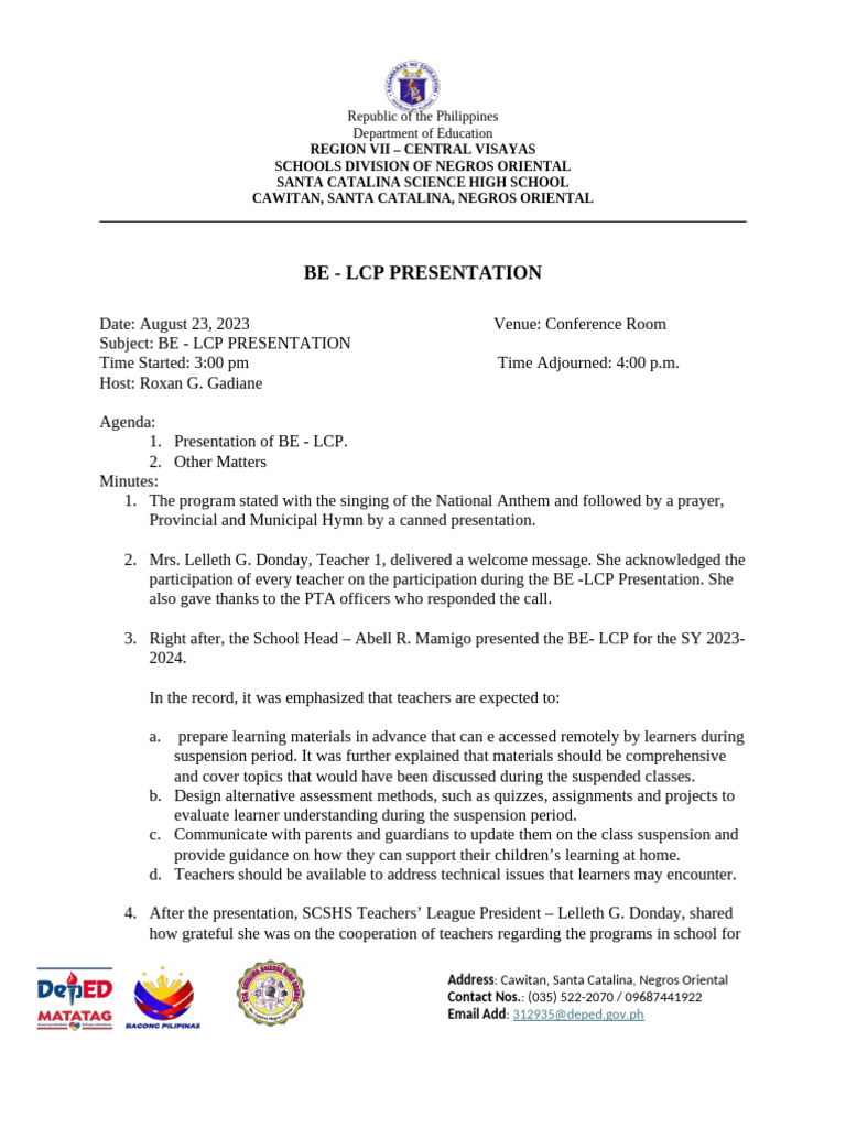 Be LCP Minutes | PDF