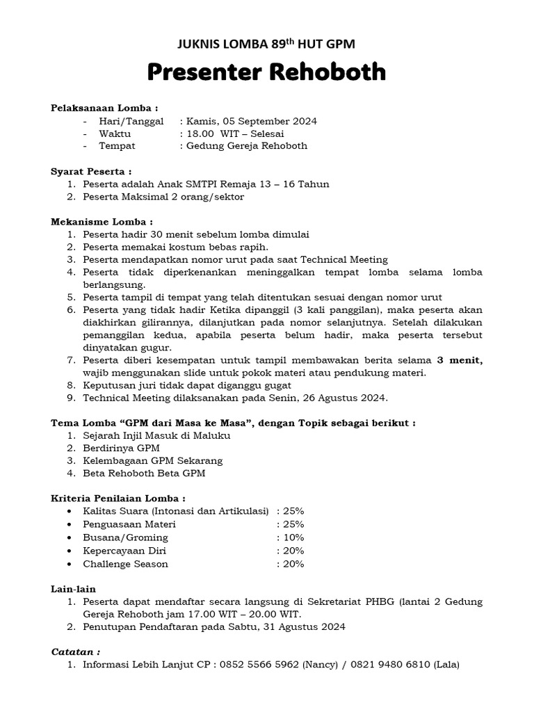 Juknis Lomba Hut GPM Ke 89 Tahun New Fix Fix | PDF