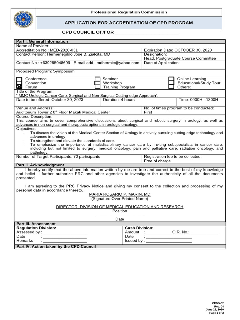 CPDD-02 Application For CPD Program | PDF | Oncology | Identity Document