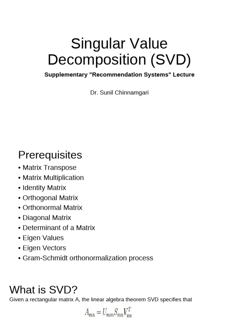 Singular Value Decomposition (SVD) : Supplementary "Recommendation ...