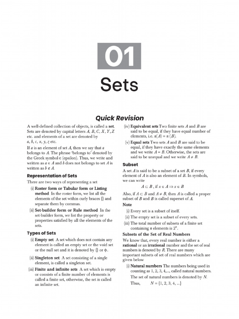 Class 11 Mathematics Chapter 1 Set MCQ | PDF