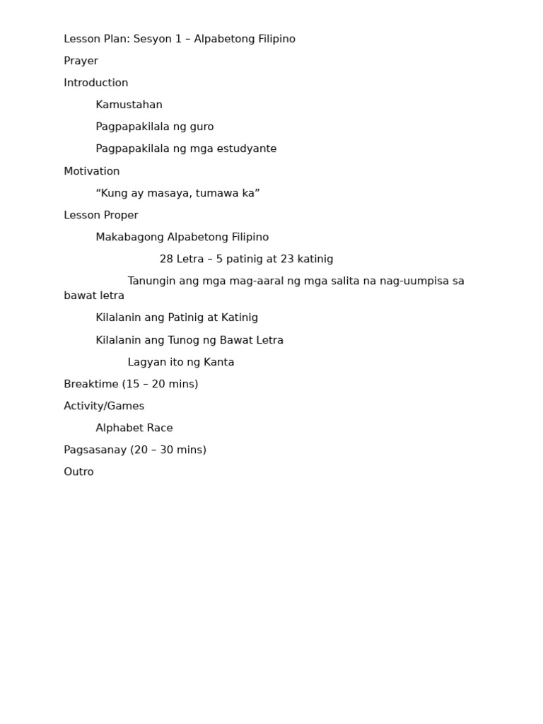Filipino Alphabet Lesson Plan | PDF