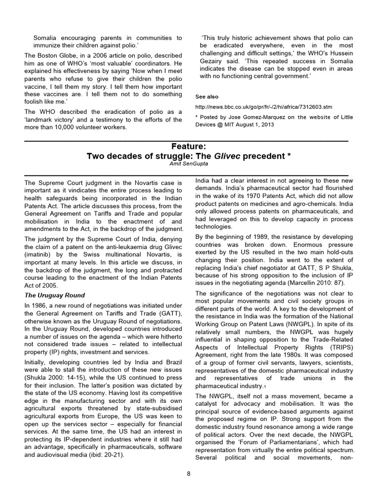 Glivec and The Patent Battle in India | PDF | Uruguay Round | Finance ...