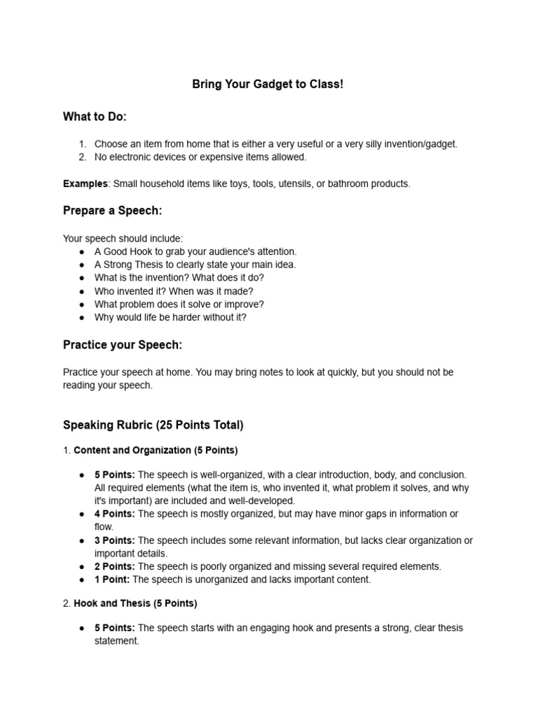 Elementary Unit 1 Speech | PDF