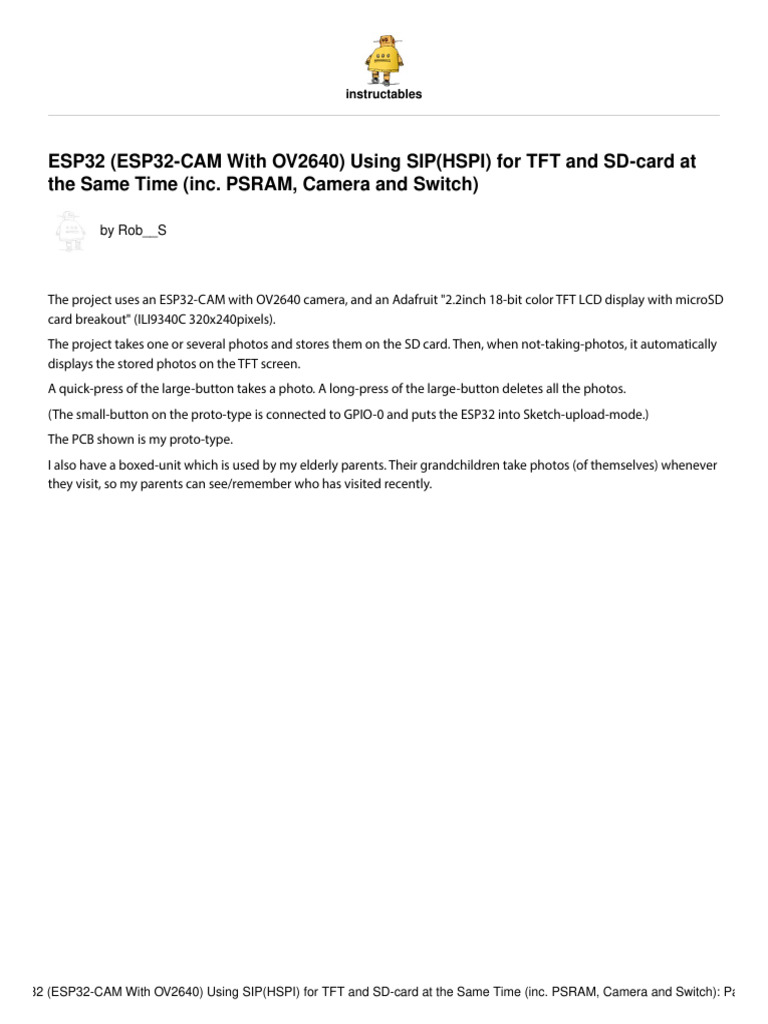 ESP32 ESP32 CAM With OV2640 Using SIPHSPI For TFT | PDF | Computer Architecture | Computer Science