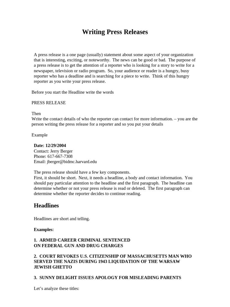 How To Write A Press Release | PDF | Press Release