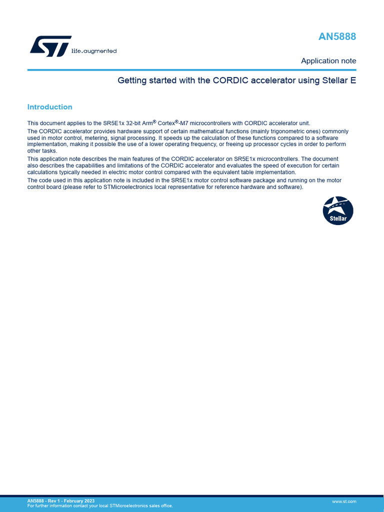 An5888 Getting Started With The Cordic Accelerator Using Stellar e Stmicroelectronics | PDF ...