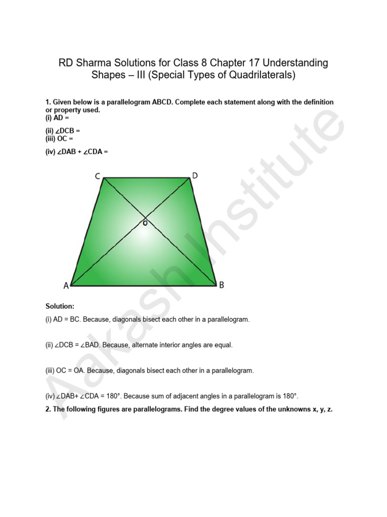 RD Sharma Solutions For Class 8 Chapter 17 Understanding Shapes | PDF