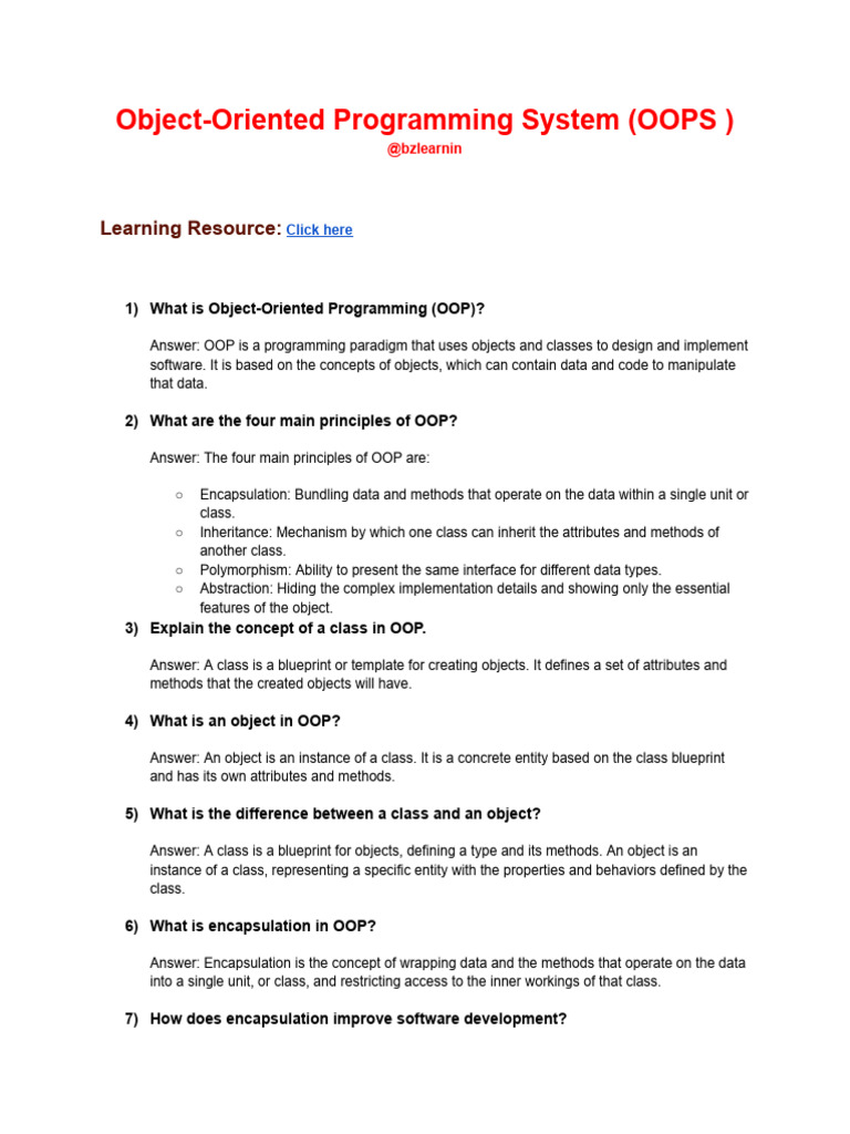 Object-Oriented Programming System (OOPS) | PDF Object-Oriented Programming System (OOPS) | PDF