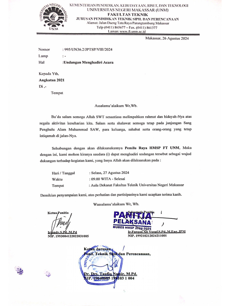 Undangan Pemilu Raya Angkatan 21 | PDF