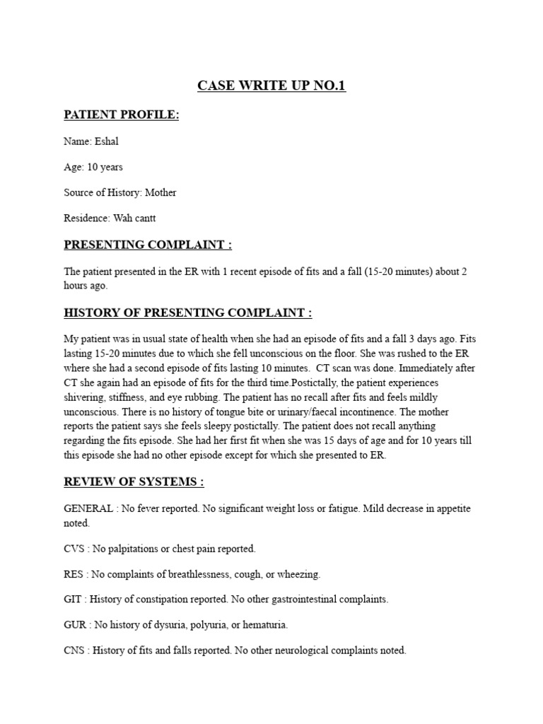 Case Write Up No.1: Patient Profile | PDF