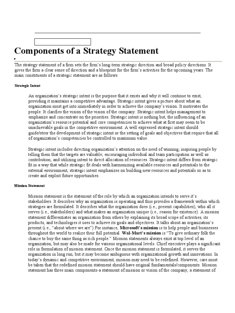 Components of a Strategy Statement | Strategic Management | Goal