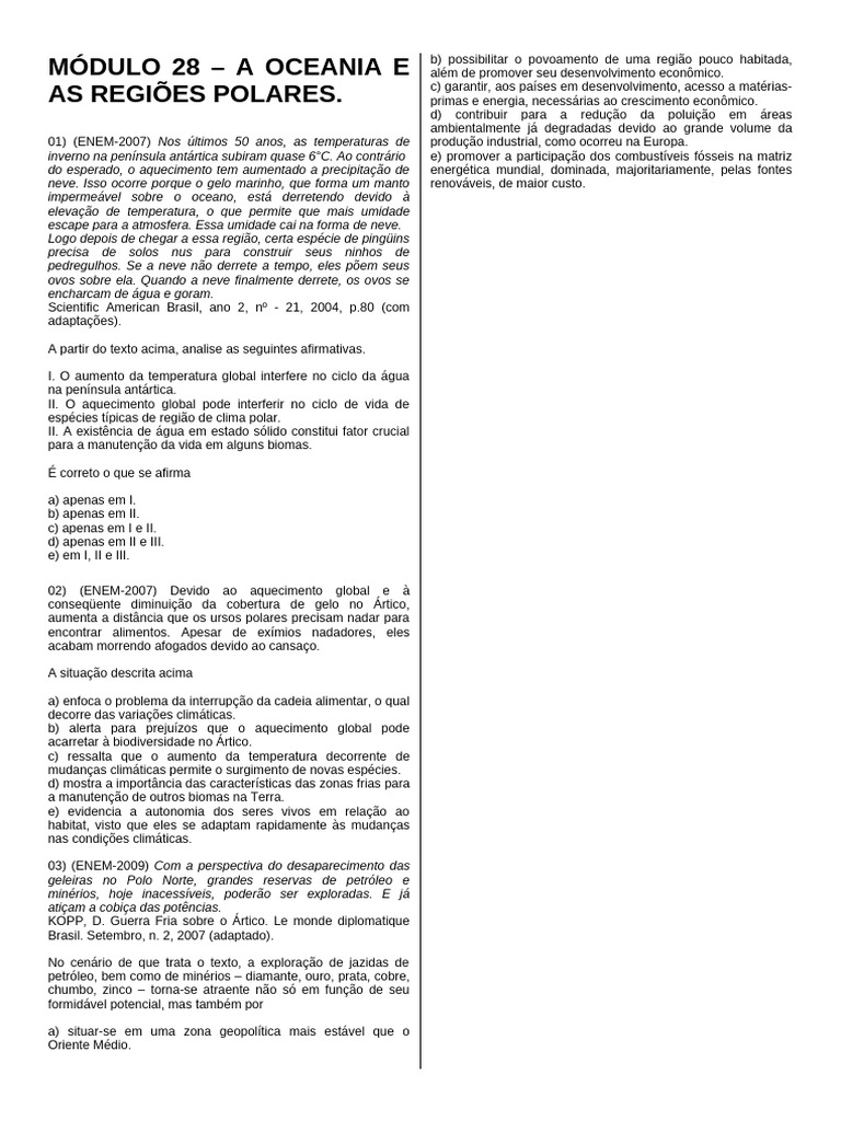 Módulo 28 - A Oceania e As Regiões Polares | PDF