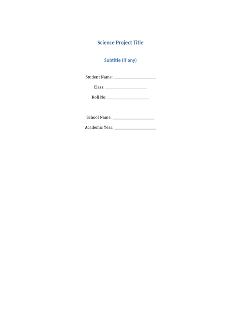 Science Project Front Page Template | PDF