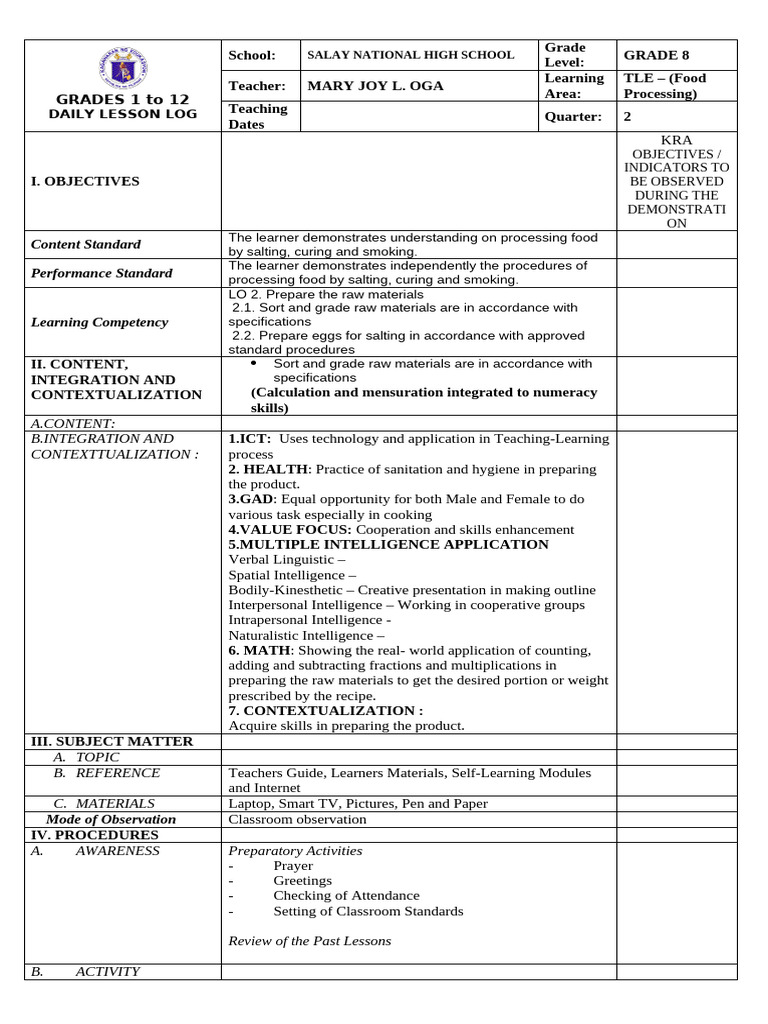 Lesson plan_ food processing | PDF
