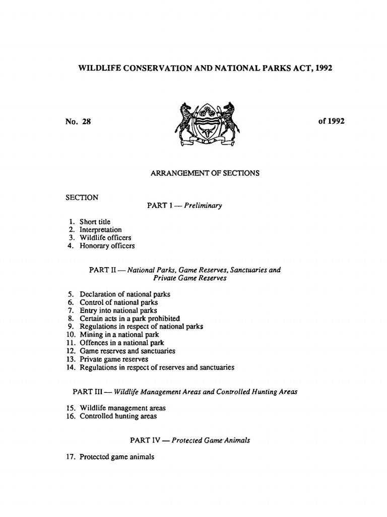Wildlife Conservation Act 1992 Botswana | PDF | Hunting